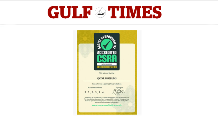 Qatar Museums in Gulf Times - Gold CSR Accreditation